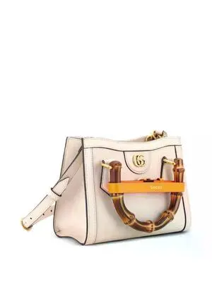 Gucci Diana Nm Bamboo Handle Tote Leather Mini Crossbody Bag - White