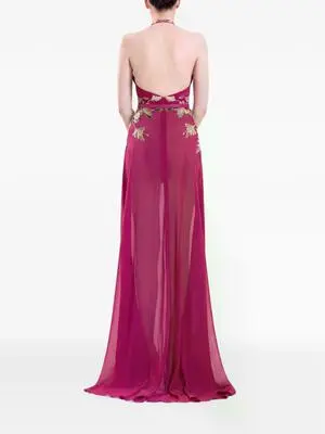 SAIID KOBEISY Embroidered Halterneck Maxi Dress - Pink