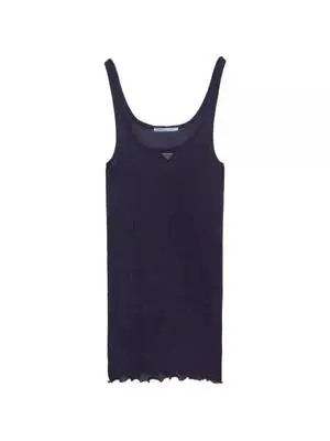 Prada Ribbed Knit Silk Tank Top - Blue
