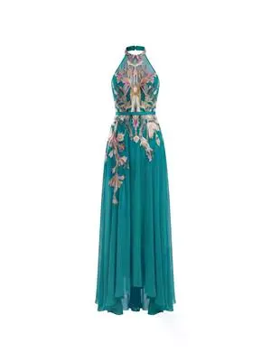 SAIID KOBEISY Embroidered Halterneck Maxi Dress - Green