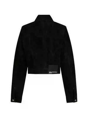 Karl Lagerfeld Cropped Velvet Finish Denim Jacket