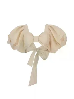 ACTUALEE Draped Puff-sleeve Top - Neutrals