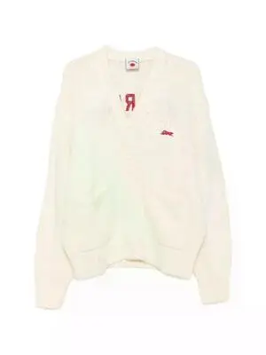 ICECREAM Logo Embroidered V-neck Cardigan - Neutrals
