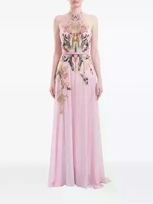 SAIID KOBEISY Embroidered Maxi Evening Dress - Pink