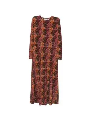 SIYU Floral-print Long-sleeve Midi Dress - Brown