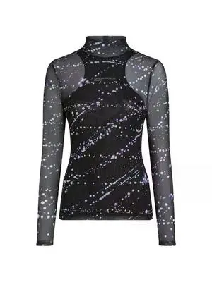 Karl Lagerfeld Mesh All-over-print High Neck Long Sleeve Top - Black