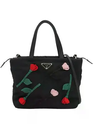 Prada 2013-2026 Tessuto Roses Satchel - Black