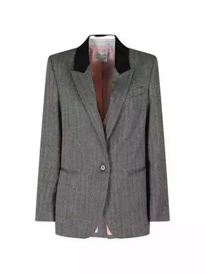 FORTE_FORTE Herringbone-pattern Velvet-collar Jacket - Grey