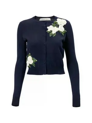 Carolina Herrera Floral-embroidered Sequin-embellished Cardigan - Blue