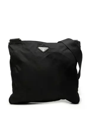 Prada 2013-2026 Saffiano Trimmed Tessuto Zip Top Crossbody Bag - Black