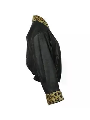Giorgio Armani Leopard-trim Leather Bomber Jacket
