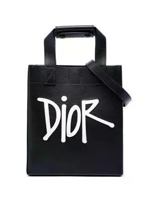 Dior 2021 Stussy Small Logo Applique Tote Satchel - Black