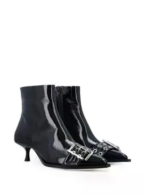 GANNI Buckle-detail Patent Ankle Boots - Black