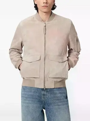 ALLSAINTS Suede-finish Zip-up Bomber Jacket - Neutrals