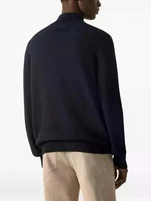 Zegna Navy Cashmere & Silk Blend Micro Jacquard Full-zip Cardigan