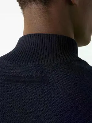 Zegna Navy Cashmere & Silk Blend Micro Jacquard Full-zip Cardigan