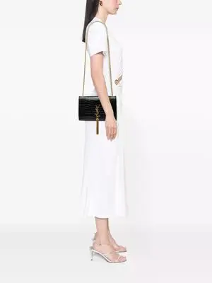 Saint Laurent Medium Croc Embossed Patent Monogram Kate Tassel Crossbody Bag