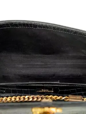 Saint Laurent Medium Croc Embossed Patent Monogram Kate Tassel Crossbody Bag