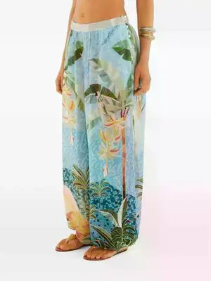 Farm Rio Embroidered Side-buttons Balloon Pants - Blue