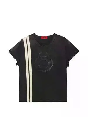 424 Stripe-detail Crest-print T-shirt - Black