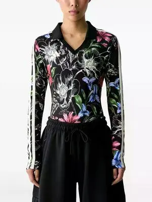 Adidas Floral-print Side-stripe Bodysuit