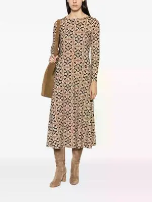 SIYU Geometric-print Midi Dress - Brown