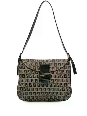 Fendi 2000-2010 Zucchino Canvas Double Flap Shoulder Bag - Blue