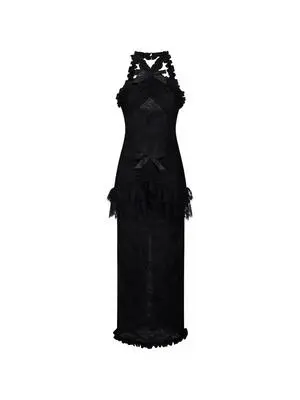 Alessandra Rich Chantilly Lace Halterneck Maxi Dress - Black