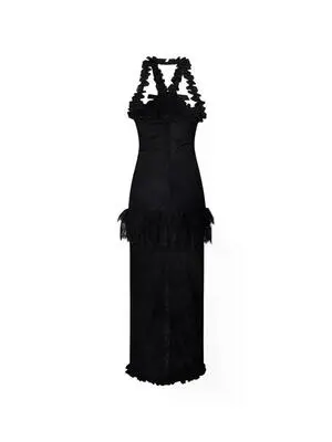 Alessandra Rich Chantilly Lace Halterneck Maxi Dress
