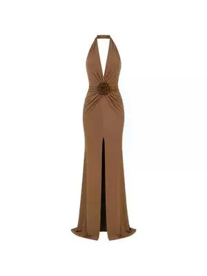 ROSERRY Mallorca Floral-detail Halterneck Gown - Brown