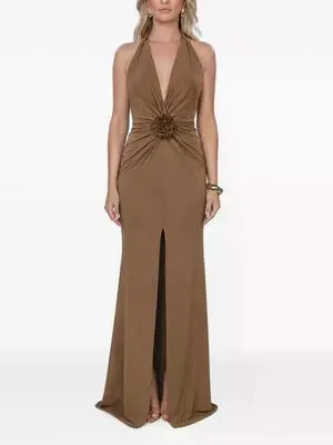 ROSERRY Mallorca Floral-detail Halterneck Gown - Brown