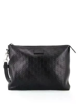Gucci Signature Soft Wristlet Guccissima Leather Clutch Bag - Black