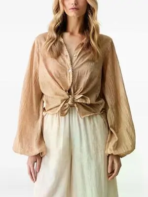HAVEONE Balloon-sleeve Tie-front Blouse - Neutrals