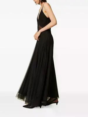 TWINSET Long Plumetis Tulle Dress With Lace