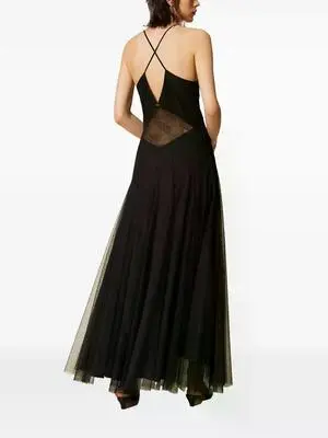 TWINSET Long Plumetis Tulle Dress With Lace