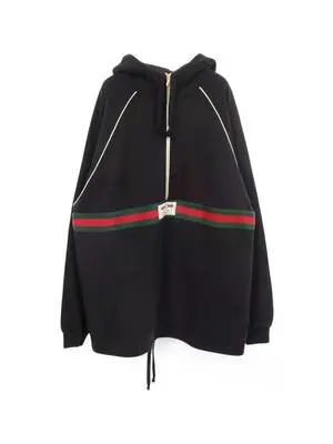 Gucci Cotton Web Stripe Half-zip Hoodie - Black