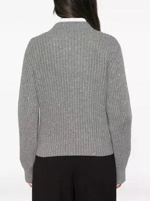 Brunello Cucinelli Sequin Embellished Ribbed Knit Crewneck Sweater