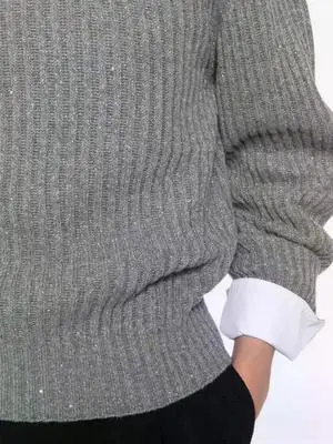 Brunello Cucinelli Sequin Embellished Ribbed Knit Crewneck Sweater