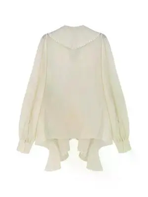 ACTUALEE Ruffled Embroidered-trim Shirt