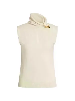 Alberta Ferretti Sleeveless Turtleneck With Safety Pin Detail - Neutrals