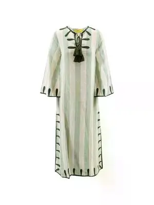 PHILIPPA 1970 Striped Embroidered Linen Long Dress - Neutrals