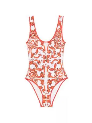 Dolce & Gabbana Maiolica Scoop-neck Swimsuit - White