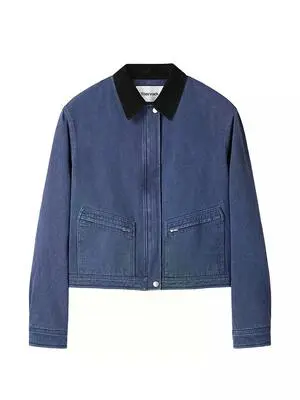 TONYWACK Corduroy-collar Cropped Denim Jacket - Blue