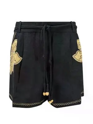 SCARLETT POPPIES Vareli Appliqué-detailed Linen Shorts