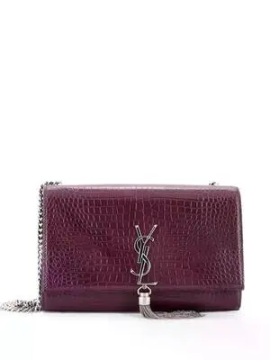 Saint Laurent Classic Monogram Tassel Crocodile Embossed Leather Medium Crossbody Bag