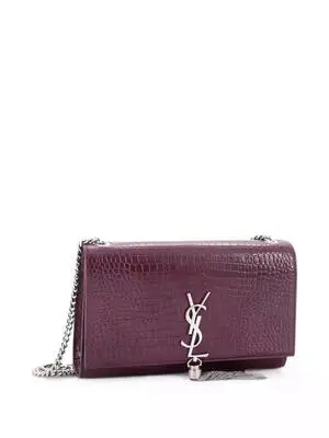 Saint Laurent Classic Monogram Tassel Crocodile Embossed Leather Medium Crossbody Bag
