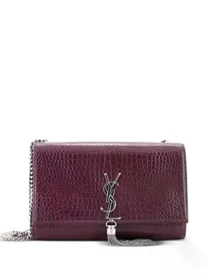 Saint Laurent Monogram Tassel Crocodile Embossed Leather Medium Crossbody Bag - Purple