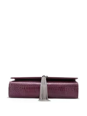 Saint Laurent Monogram Tassel Crocodile Embossed Leather Medium Crossbody Bag - Purple
