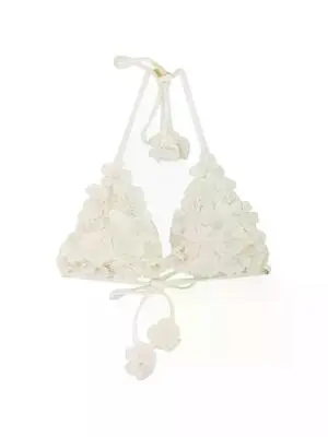 PatBO Sunstone Floral-appliqué Beaded Bikini Top