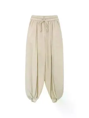 LAMRONS Drawstring-waist Pleated Trousers - Neutrals